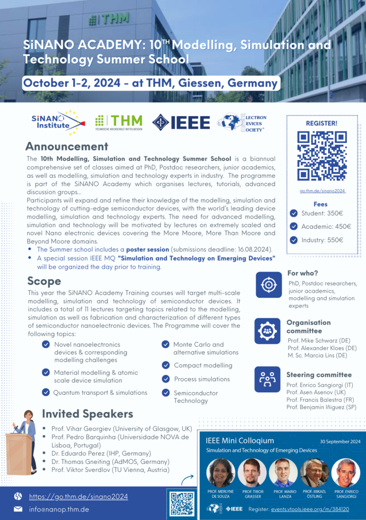 SiNANO Academy – 10th Modelling, Simulation and Technology Summer ...